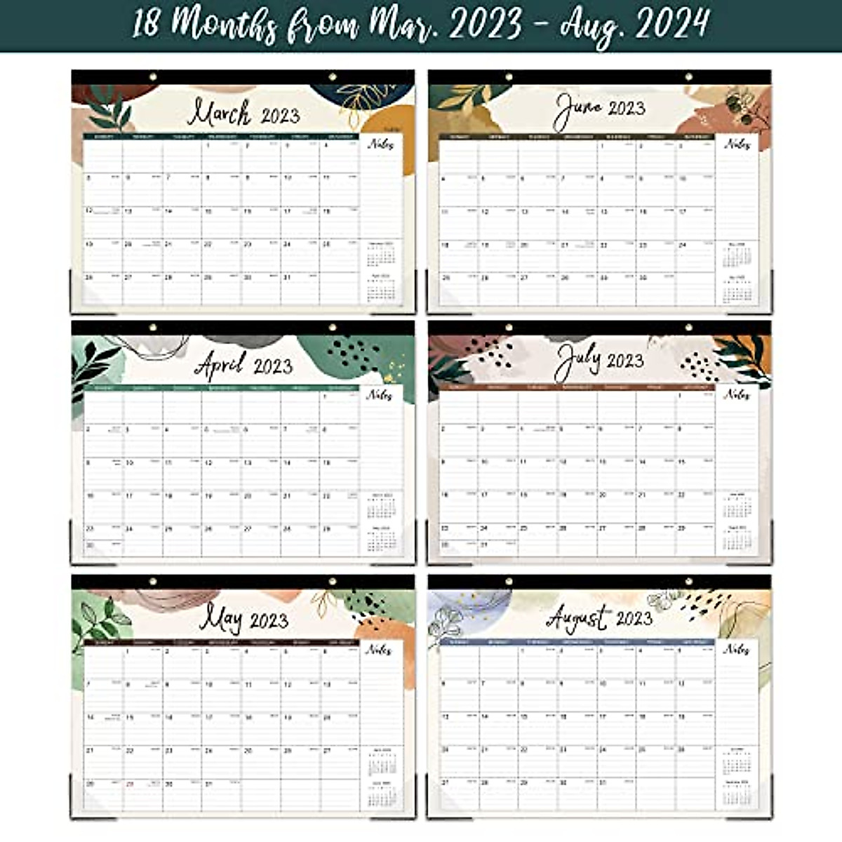 Desk Calendar 2023-2024 - Mar. 2023 - Aug. 2024, 18-Month Desk/Wall Calendar 2023-2024,16.8" x 12", Thick Paper, Calendar 2023-2024 with Corner Protectors, Ruled Blocks - Colorful Lump