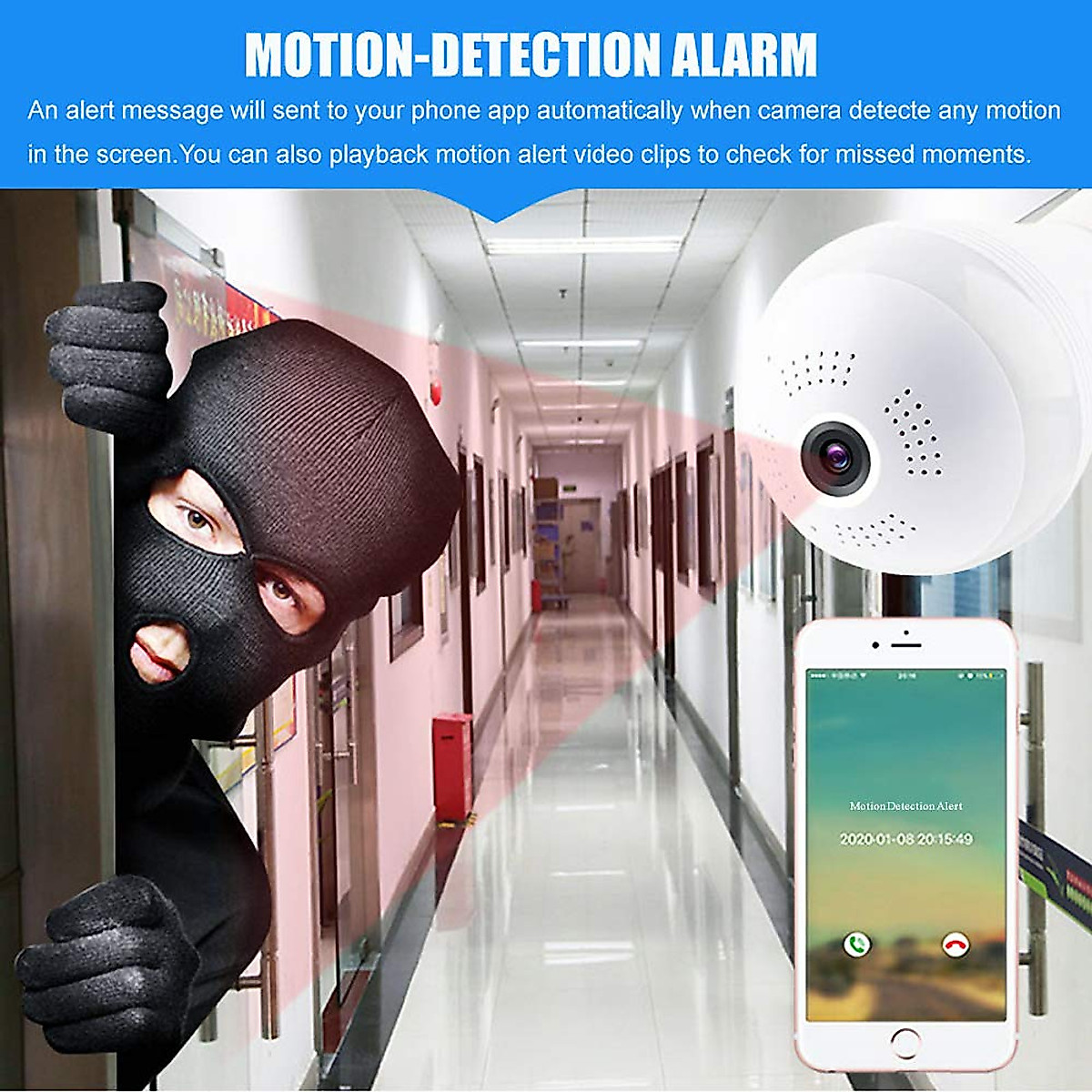 Light Bulb Camera Indoor, COSULAN 2.4G WiFi Floodlight Security Camera, 360 Degree Panoramic Surveillance Camera Lamp with Fisheye/Motion Detection/Night Vision/Cloud & SD Card Storage/Alert Events/A7
