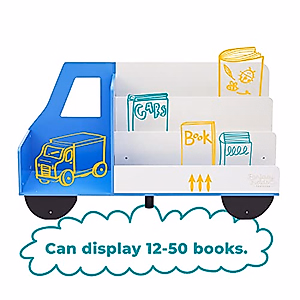Fantasy Fields Toddler Storage Kids Bookcase 3-Tier Truck Display Bookshelf, Blue and White