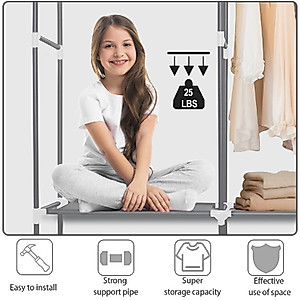 Garment Freestanding Clothes Organizer Closet, Metal Hanging Storage Organizer Rack Wardrobe with Shelves& Hanging Rods,Clothes Hanger Organizer (Grey)