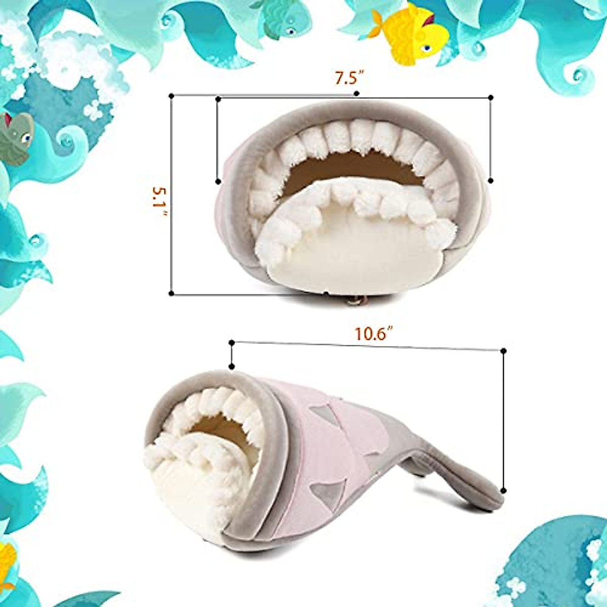 CooShou Hamster Sleeping Bed Small Animal Hanging House Sugar Glider Shark Hideout Cave Guinea Pig Cozy and Warm Sleep Nest Bag Cage House for Squirrel Chinchilla Hedgehog Ferret (Grey)