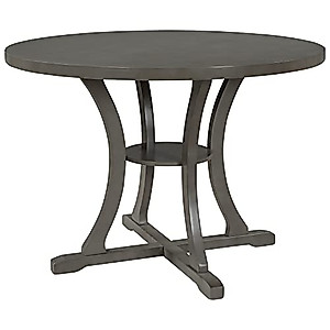 WOZNLA Comfortable 5-Piece Round 4-Kitchen Table Set Unique Special-Shaped Legs, Exquisite Hollow Chair Back Design in Dining Room, Gray
