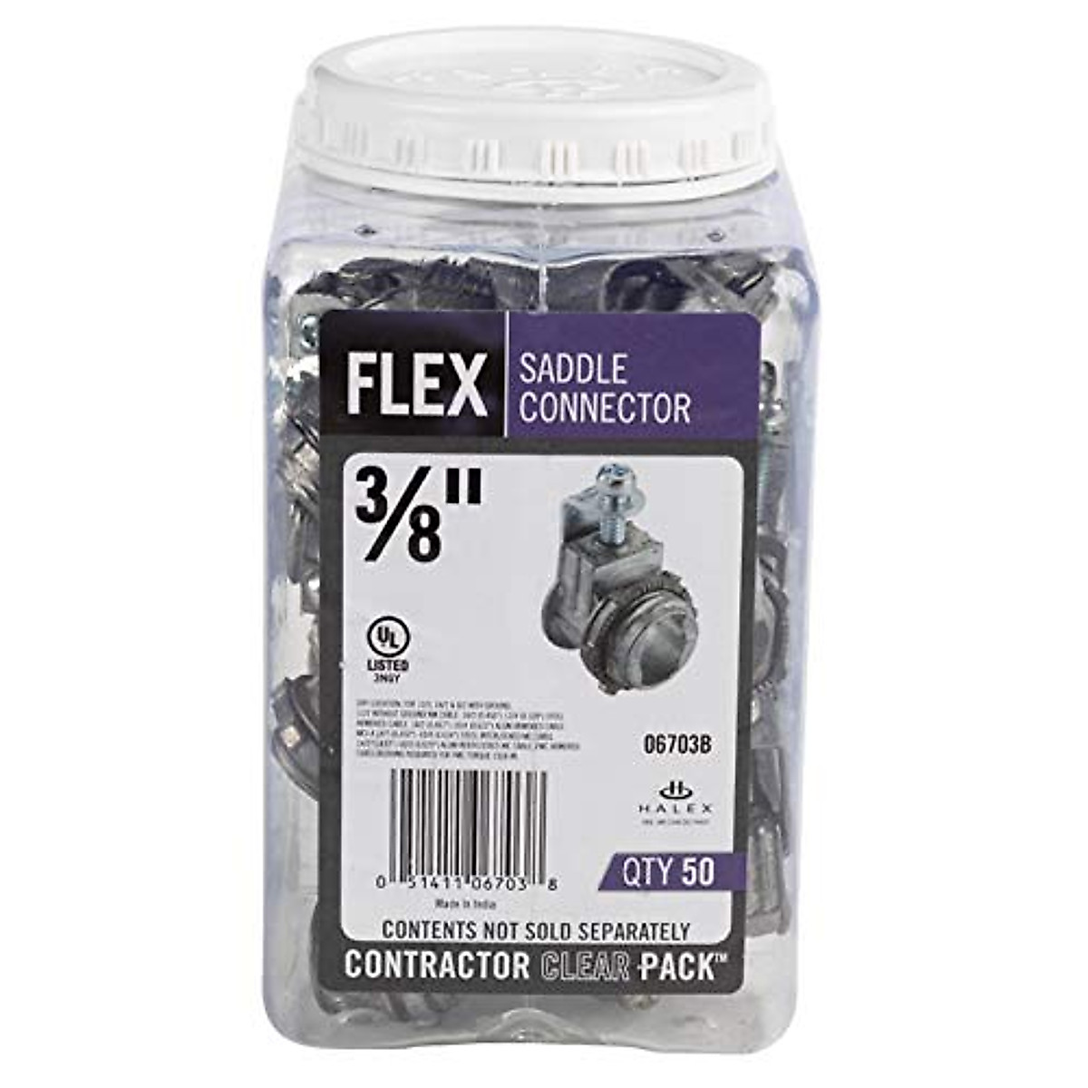 Halex – 3/8 Inch Flexible Metal Conduit – FMC – Saddle Connectors – 06703B – 50 Per Pack,Silver