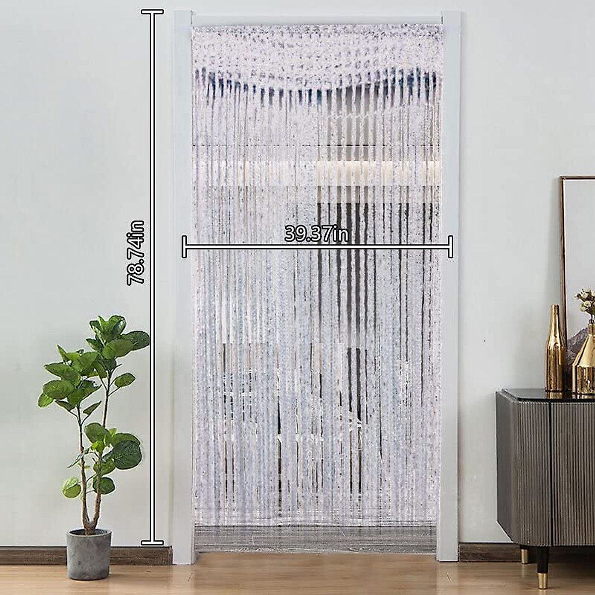 DLD String Curtains Beaded Door Curtain,Curtains Panel Divider Window Door Fly Screen for Door Wall and Window Decoration,200cm x 100 cm(200cm*100 cm,Silver), (HGB-400)