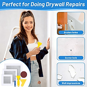 12 PCS 4/6/8 Inch Wall Repair Patch Kit, Aluminum Mesh Dry Wall Hole Repair Patch with Scraper Sandpapers Gloves Heavy Duty Wall Repair for Large Holes Quick Fixes