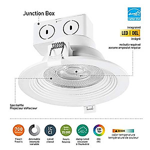 5" LED Integrated Ridged Spot Baffle Round Trim Recessed Lighting Kit 4-Pack, 9 Watts, Energy Star, CEC Title 24 Compliant, IC Rated, Dimmable, White, 5.25" Hole Size,91338
