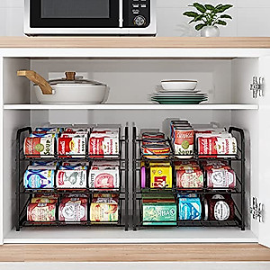 AIYAKA 3 Tier Stackable Can Rack Organizer,for food storage,kitchen cabinets or countertops,Storage for 36 cans,2-piece,Black
