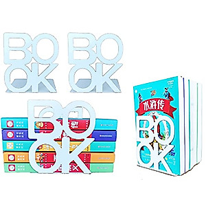 Ruoxian 1 Pair Bookends Book Ends Book Holder Nonskid Metal Book Shelves for Bookrack Desk Books Home Decorative (Book-White)