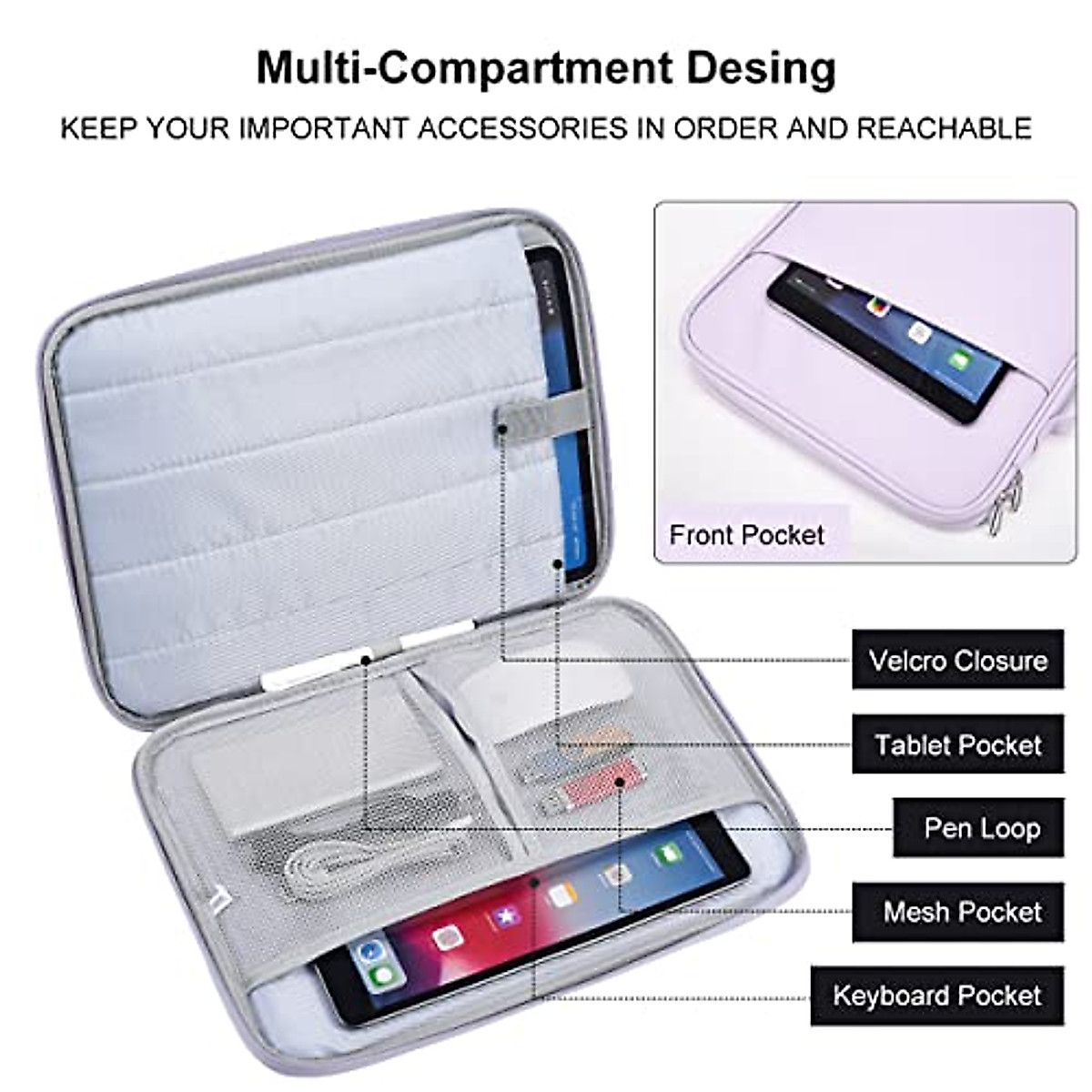 12.9 Inch Tablet Sleeve Bag, iPad Pro 12.9 Tablet Carrying Case for iPad Pro 12.9 M2/M1/2022-2018, 13" iPad Pro M4/iPad Air M2 2024, Samsung Galaxy Tab S8/S7+/Plus/FE/Tab Pro S 12.2" Pouch Bag, Purple