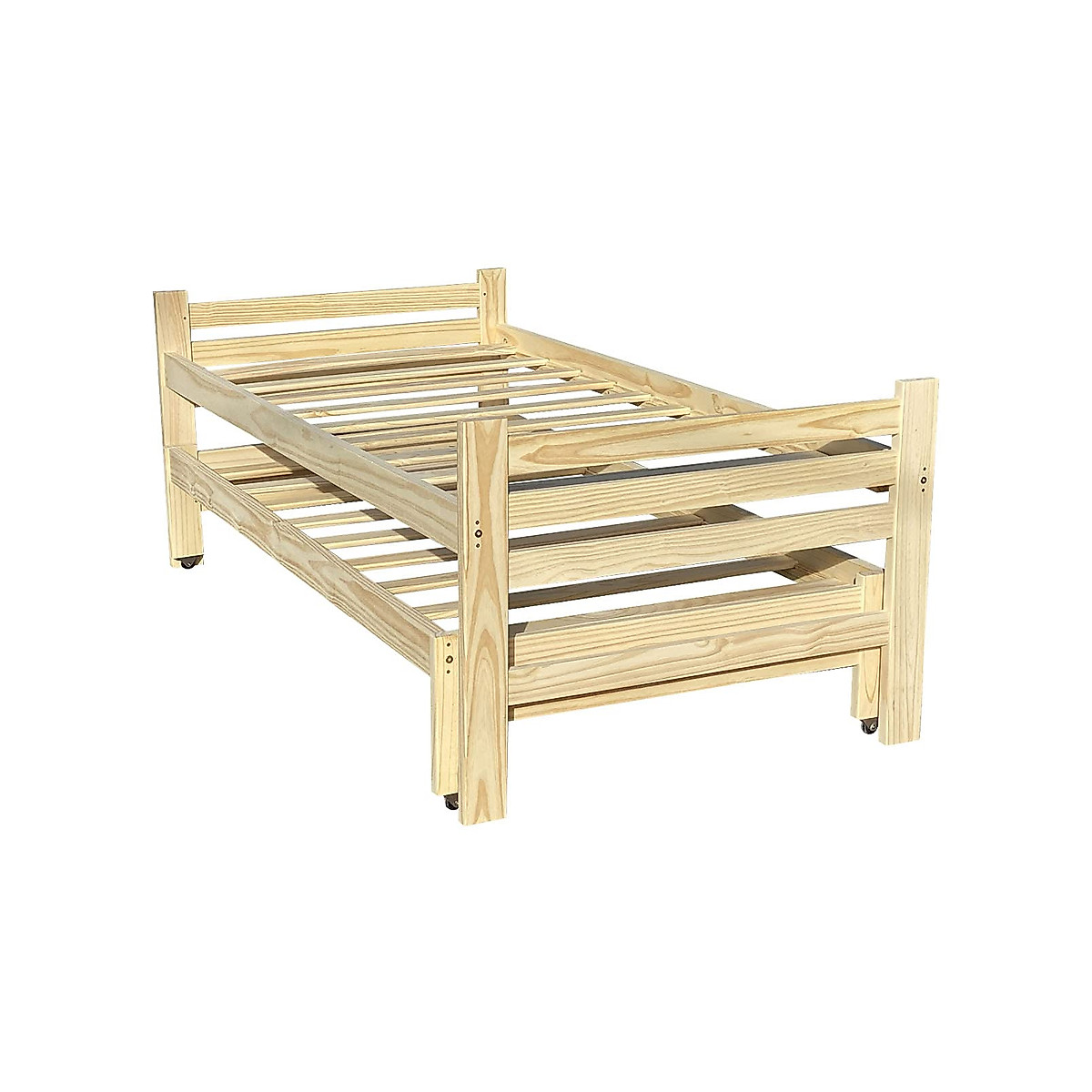 Twin XL Over Twin Size Bed Pennsylvania Wooden Wheeled Platform Bed Solid Pine Wood with Casters Unfinished with Wooden Slats Mattress Support/No Box Spring Needed – Two Beds Set