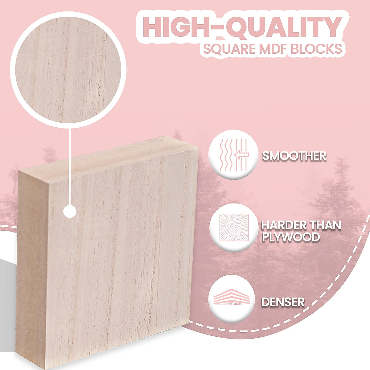 (8-Pack) - 4” x 4” Wooden Blocks for Crafts - 1-Inch Thick Square MDF Blocks - Smooth Surface with Wood Grain Pattern - Highly Customizable Blank Wood Squares