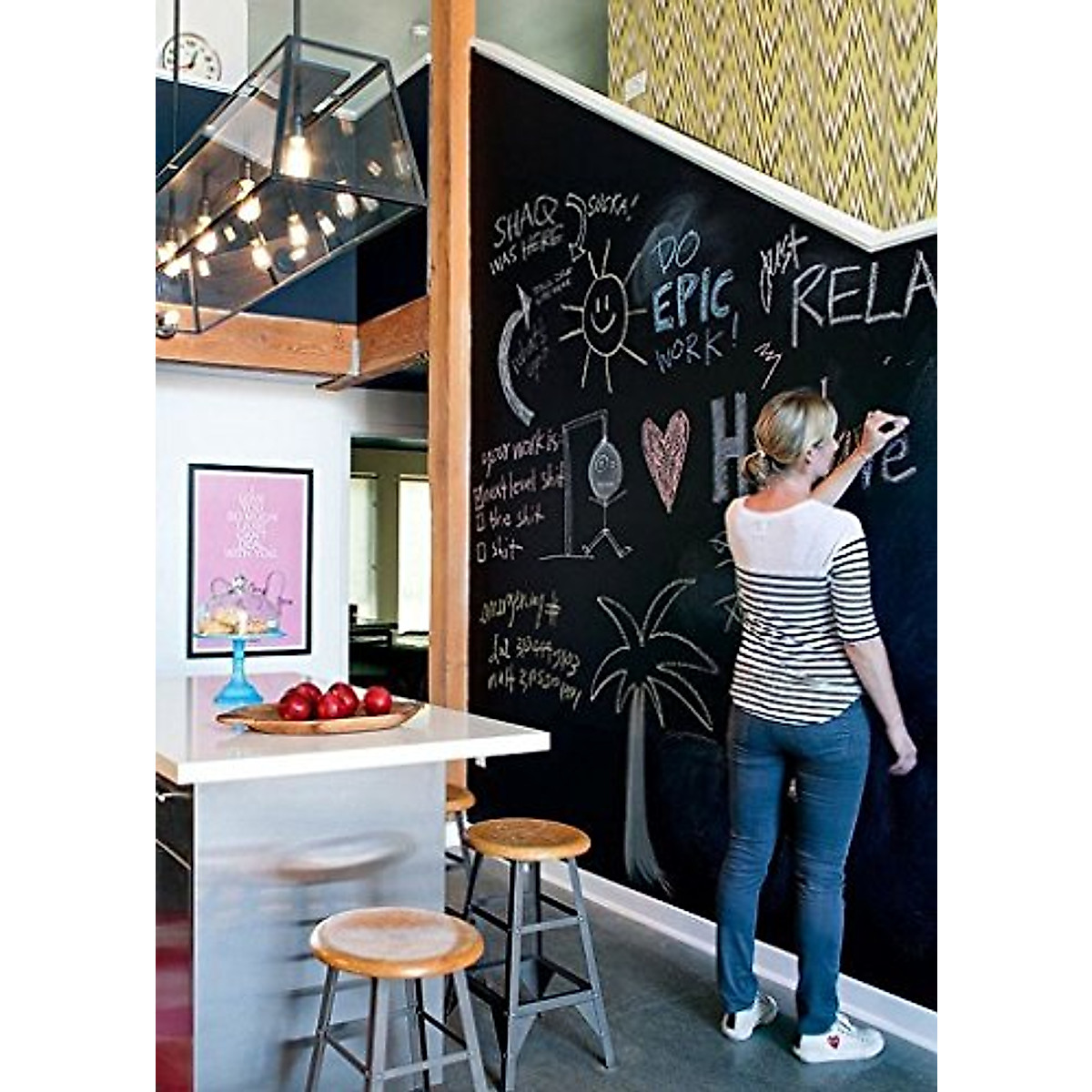 Artbits Large Chalkboard Adhesive Paper Roll (8 FEET) 5 Chalks Included - Peel & Stick Chalkboard Wallpaper for Walls, Tables, Schools, and Classrooms - Alternative to Blackboard Paint