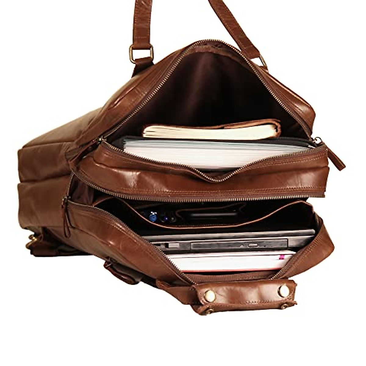 HULSH Leather Backpack For men and women 18 Inch - Full Grain Vintage Leather Laptop Backpack - Camping travel Rucksack Knapsack - Casual Bookbag Daypack with rustic look