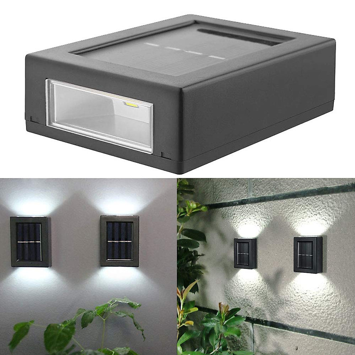LOOCOO 2 LED Solar Wall Light UP and Down Illuminate Outdoor Sunlight Sensor Lamp IP65 Waterproof Modern Nordic Style Decor for Home Garden Porch