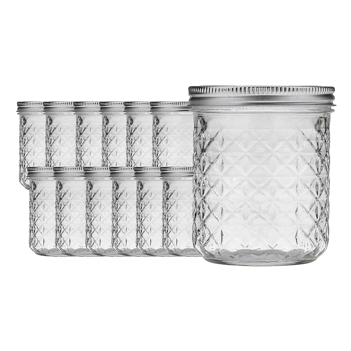 LAIBY Ball Quilted Crystal Jelly Jars (Case of 12), 8 oz glass jars with lids, Canning Lids Wide Mouth, Storage Glass Jar With Airtight Lids And Bands For Preserving, Jam, Honey and Jelly