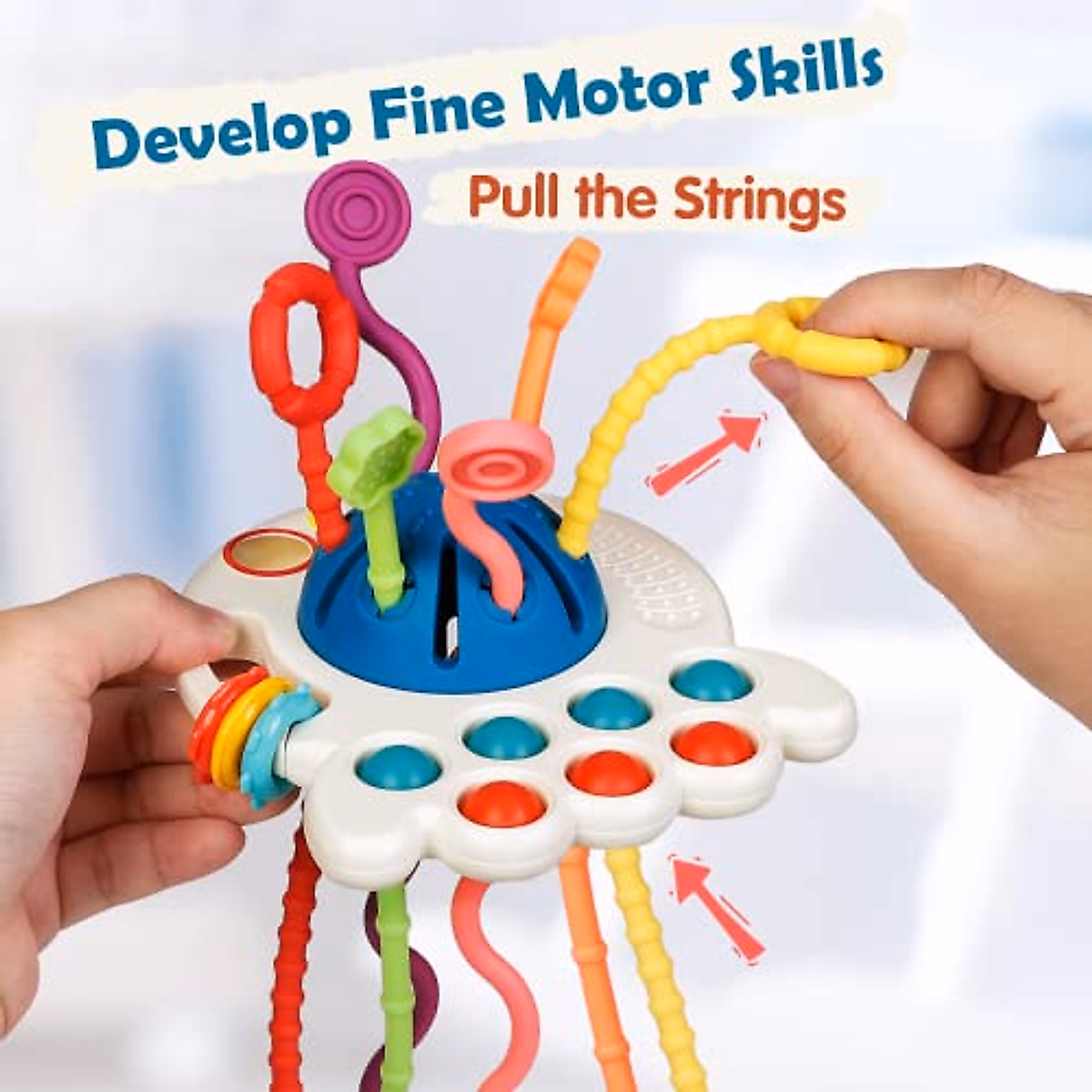 Baby Toys 6 to 12 Months,4 in 1 Silicone Pull String Montessori Toys for Babies 6-12 Months, Sensory Toys for 1 Year Old Boy Girl Birthday Gifts, Baby Essentials Toys for Travel,Bath,Motor Skills