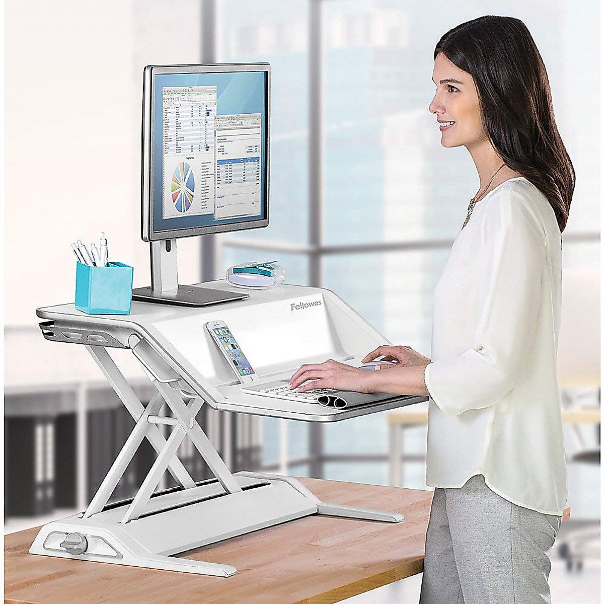 Fellowes Lotus Sit-Stand Workstation Desk, Adjustable, Pre-Assembled, White
