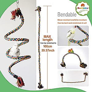 Duckiimo Bird Swing Hemp Rope Net, Parakeet Perch Climbing Bungee Ladder, Hammock Hanging Parrot Cage Toy for African Grey, Little Macaw, Cockatoo, Parakeets, Cockatiel, Conure (Multifunction)