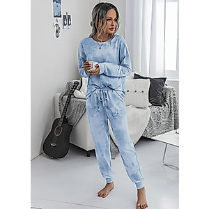 PRETTYGARDEN Women's Tie Dye Two Piece Pajamas Set Casual Long Sleeve Sweatshirt with Long Pants Loungewear (Grey,X-Large)