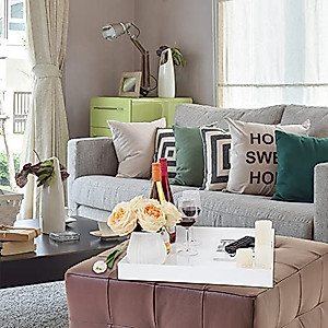 MIKINEE 20×20 Inches Glossy White Acrylic Sturdy Serving Tray Decorative Ottoman Coffee Table Trays Water Proof Bed Tray Counter Top Organizer