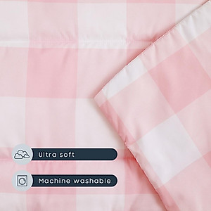 Wake In Cloud - Toddler Nap Mat with Pillow and Blanket, for Kids Boys Girls in Kindergarten Daycare Preschool Pre K, Roll Up Sleeping Bag, Pink White Gingham Buffalo Plaid, Extra Long