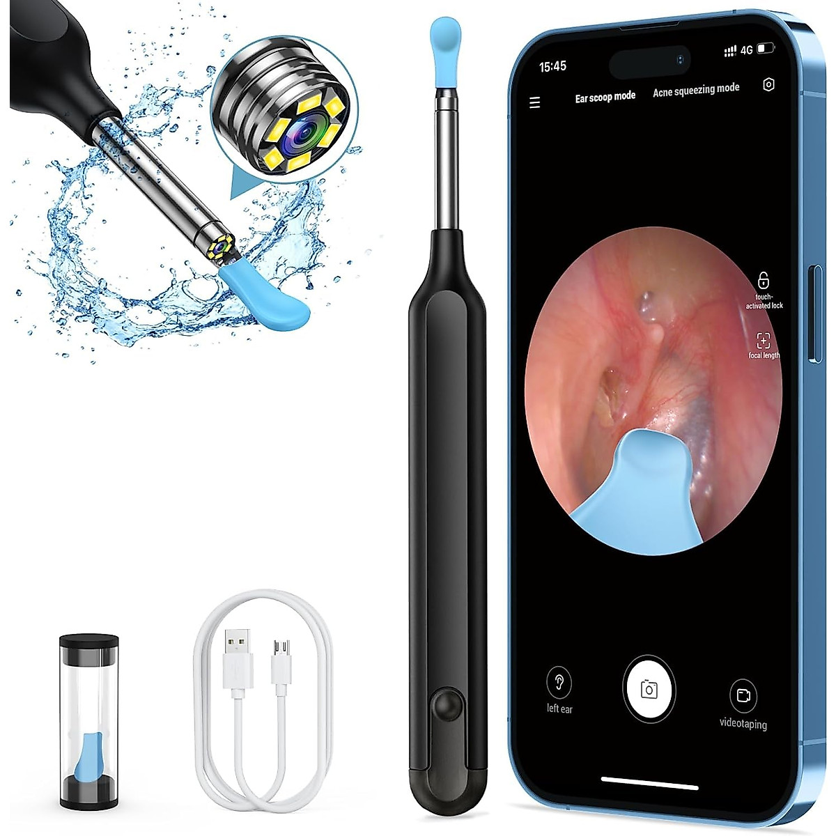 Earwax Camera Ear Camera Otoscope Cleaner, Oxbird 1080P Wireless Ear Wax Removal Kit Smart Ear Cleaner with Camera and Light for iPhone, Ipad & Android Smart Phones (Black)