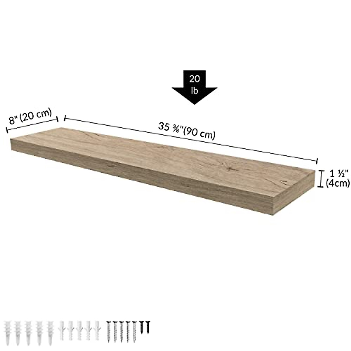 Ballucci Floating Shelf Extra Wide, 35.5" Wood Wall Mount Ledge with Invisible Bracket for Living Room, Bathroom, Kitchen, Nursery, 8" Deep, Oak Finish