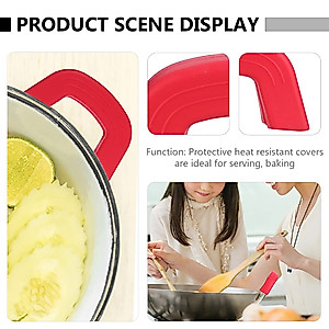 HEALLILY Silicone Pot Handles Pan Ear Replacement Heat Insulated Pot Handle Non- Slip Pot Sleeves for Woks Soup Pot (Red)