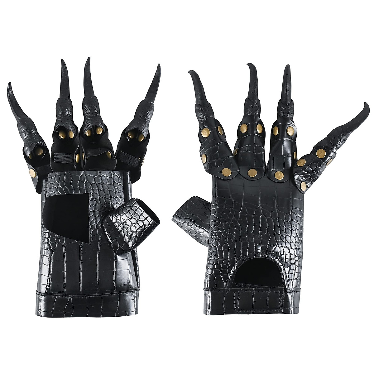Skeleteen Faux Leather Claw Gloves - Black Lizard Skin Scary Costume Leather Hand Glove Animal Claws for Women and Kids