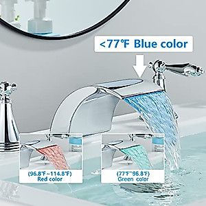 Cfeoerf LED Bathroom Faucets for Sink 3 Hole Bathroom Sink Faucet 2 Handle Bathroom Sink Faucets Waterfall Widespread Faucet with 2 Handle Chrome Bath Taps