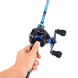 Sougayilang Fishing Rod and Reel Combo, Medium Heavy Fishing Pole with Baitcasting Reel Combo, 2-Piece Baitcaster Combo-Blue-5.9ft and Right Handle Reel
