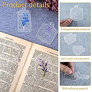 PAGOW 60PCS Transparent Dried Flower Bookmarks Stickers Craft Clear Drift Bottle Page Clips Handmade DIY Beautiful Glassware Decal(6 Size)