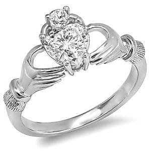 Dazzlingrock Collection Sterling Silver Cubic Zirconia Irish Friendship & Love Heart Claddagh Ring, Size 6