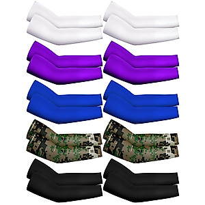 Geyoga 10 Pairs Kids Arm Sleeves Baseball Arm Sleeves Youth UV Protection Anti-slip Ice Silk Covers(White, Purple, Blue, Black, Camouflage,2-４ Years)