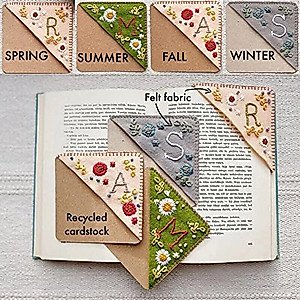 Personalized Hand Embroidered Corner Bookmark Cute Flower Letter Felt Bookmarks Embroidered Bookmark Corner
