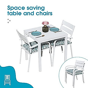 Soleil Jardin 3-Piece Outdoor Bistro Set Aluminum Patio Furniture Bistro Table Set Outdoor Dining Table and Stackable Chairs with Cushion, White Finish & Lattice Cushion