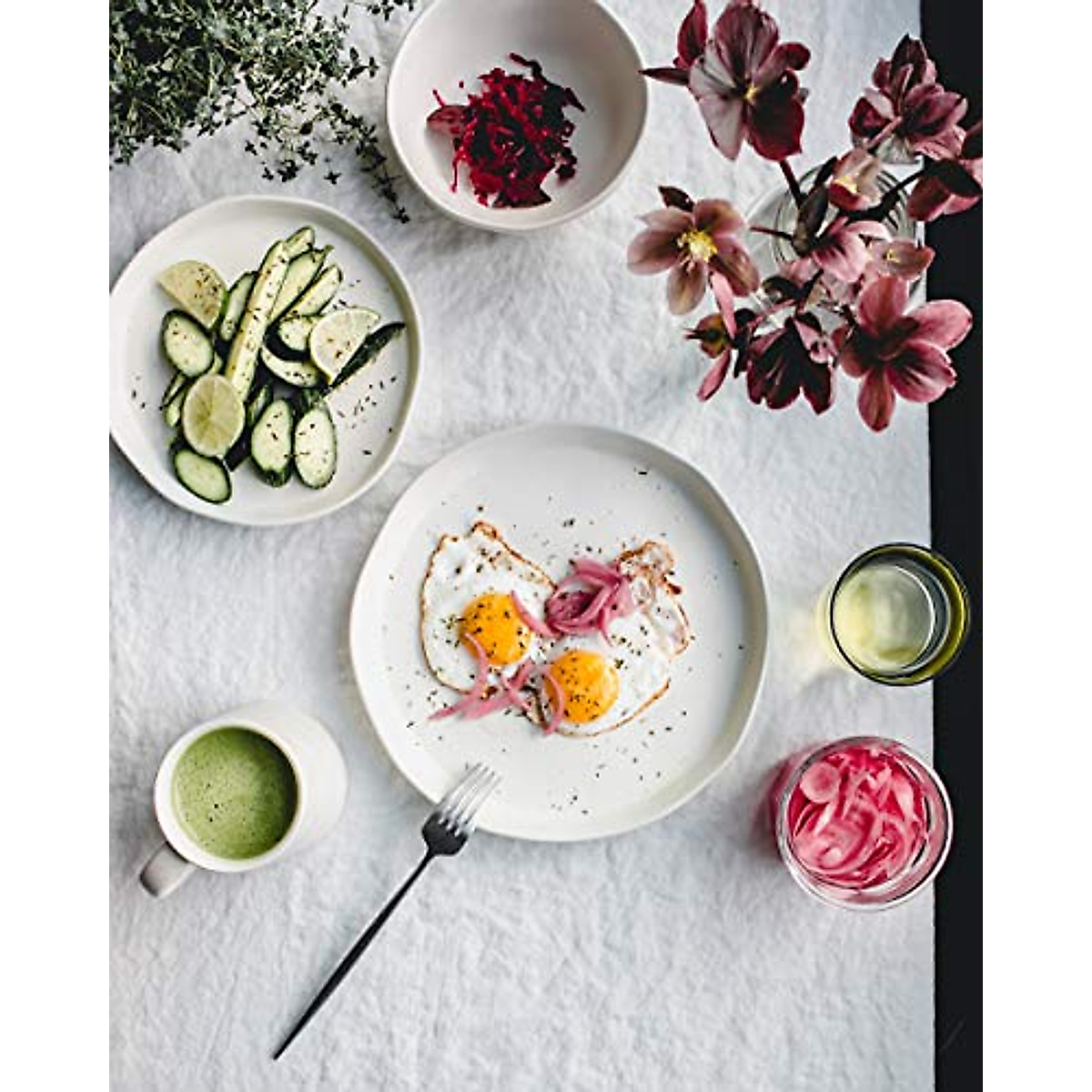 LE TAUCI 4 Piece Matte Glaze Dinnerware Set, Place Setting Service One Person, White