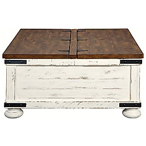 Signature Design by Ashley Wystfield Farmhouse Square Storage Coffee Table with Hinged Lift Top, Distressed White