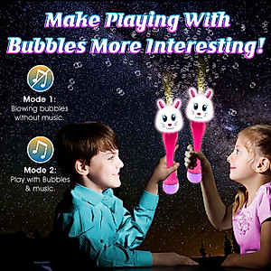 Light Up Bunny Easter Bubble Wand, 14 Inch Illuminating Blower with Thrilling LED & Sound Effect, Bubbles for Kids Ages 3 4 5 6 Bubble Toys, Easter Basket Stuffers for Toddler