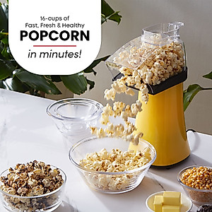 Elite Gourmet Fast Hot Air Popcorn Popper, 1300W Electric Popcorn Maker with Measuring Cup & Butter Melting Tray, Oil-Free, Great for Home Party Kids, Safety ETL Approved, 4-Quart, Yellow
