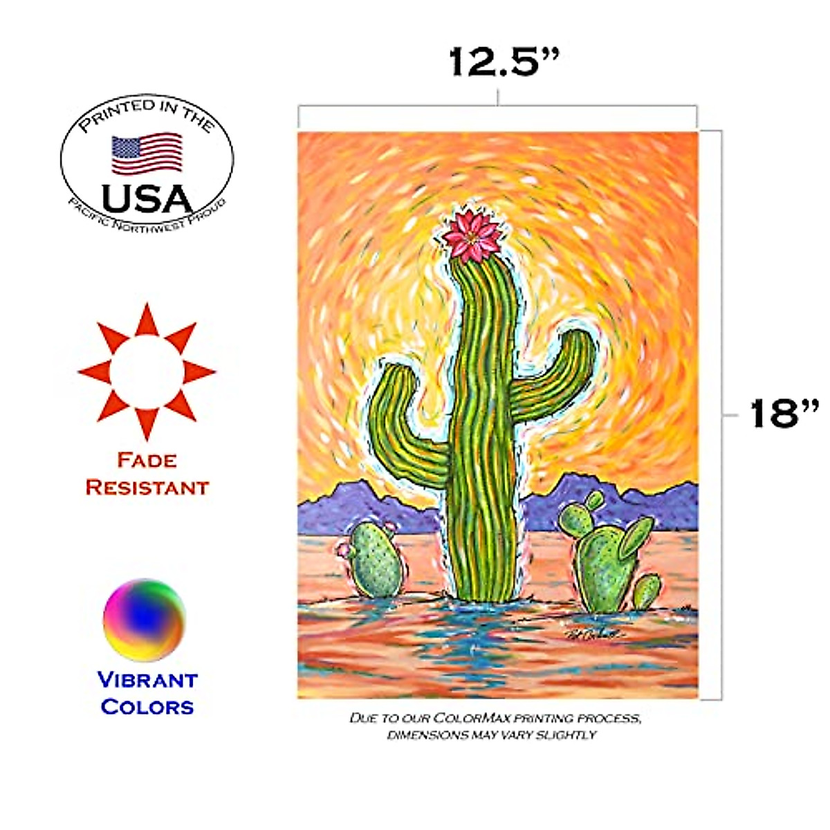 Toland Home Garden 1112540 Groovy Cactus Summer Flag 12x18 Inch Double Sided for Outdoor Desert House Yard Decoration