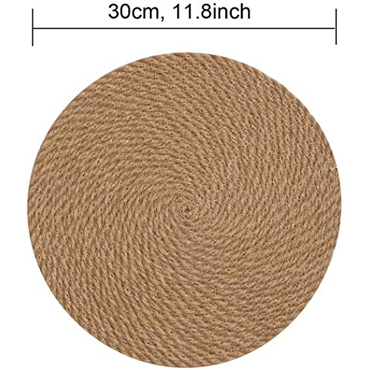SHACOS Small Round Natural Jute Placemats 12 inch Set of 4 Heat Resistant Place Mats Trivets for Hot Plates Pots Pans Rope Braided Thick Table Mats Potholder Mats (Jute Brown, 12 Inch)