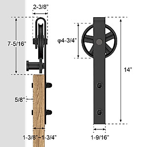WINSOON 9FT Wood Double Sliding Barn Door Hardware Basic Black Big Spoke Wheel Roller Kit with 2PCS 12 Inch Sliding Barn Door Handles Black Hardware with Pull and Flush Barn Door Handle Set