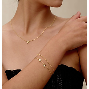 DEARMAY Dainty Gold Charm Bracelets for Women Trendy, 14K Real Gold Initial Heart Letter Bracelet Jewelry Cute Simple Fashion Chain Bracelets for Women Gift K