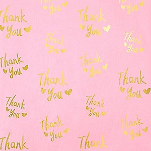 MR FIVE 30 Sheets Large Size Gold Thank You Tissue Paper Bulk,20" x 28",Thank You Tissue Paper for Packaging,Gift Bags,Gift Wrapping Tissue Paper for Graduation,Birthday,Party,Thanksgiving (Pink)