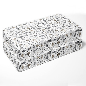 Bacati - 2 Pack Crib Fitted Sheets - Owls Neutral Beige/Grey Soft Breathable 100% Cotton Percale Baby Sheets - Fits Standard 28 x 52 X 5 inches Crib & Toddler Mattresses