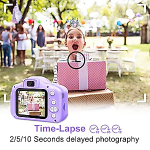 OZMI Upgrade Kids Selfie Camera, Christmas Birthday Gifts for Girls Age 3-9, HD Digital Video Cameras for Toddler, Portable Toy for 3 4 5 6 7 8 9 Year Old Girl with 32GB SD Card - Purple
