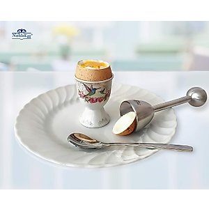 NobleEgg Complete Egg Cracker Topper Set | Unique Egg Cups for Soft Boiled Eggs, Egg Timer Pro, True 18/10 Egg Spoons, Egg Topper, Stylish Gift/Storage Box