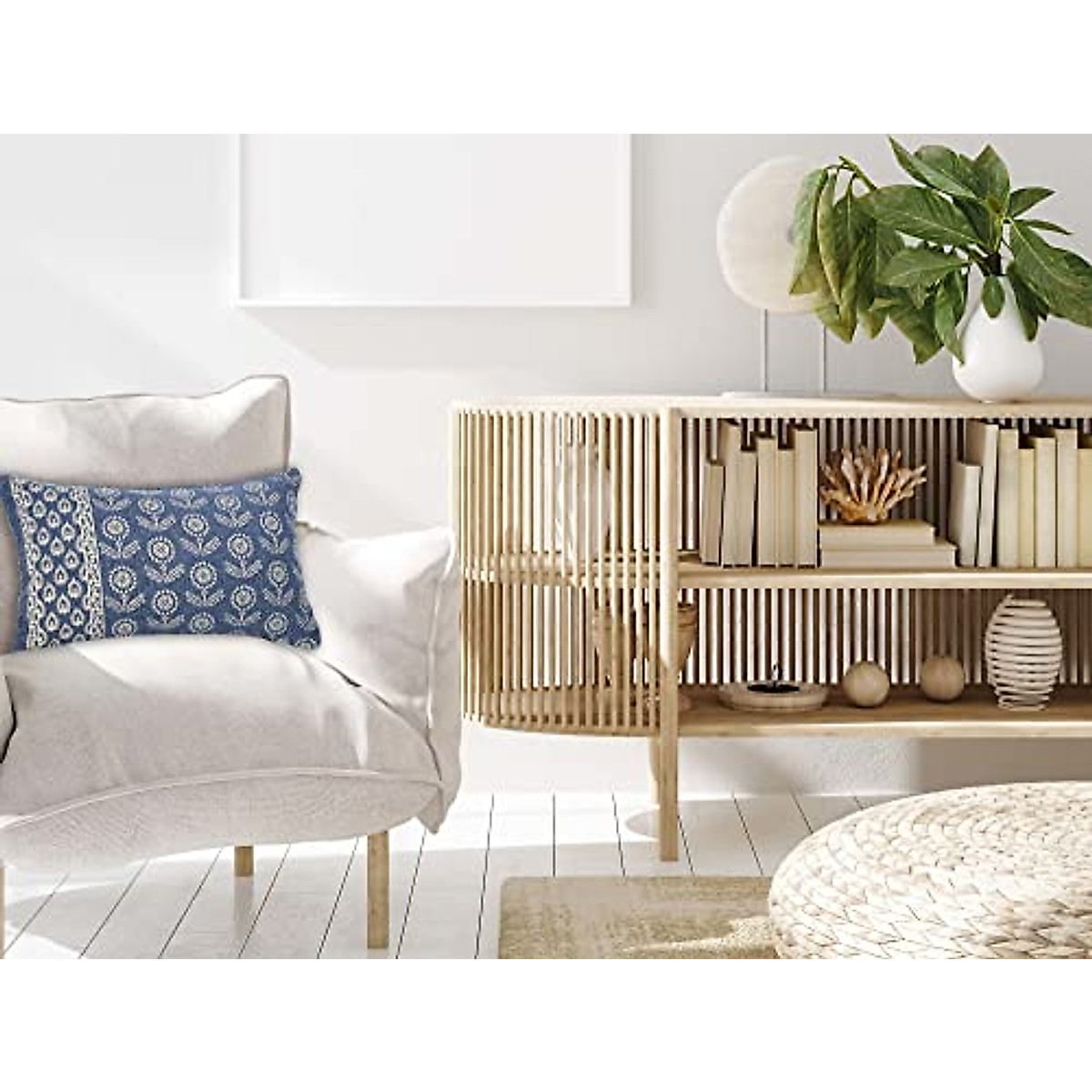 Creative Co-Op Floral Fields Lumbar Pillow Decorative Pillow, 12" x 20", Blue