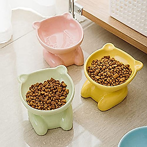 FUUIE Bowls for Food and Water Ceramic Pet Bowl Grain Bowl Cat Bowl High-Foot Bowl Guard Cat Bowl Water Bowl Anti-Black Chin Beveled Edge Bowl (Color : Blue)